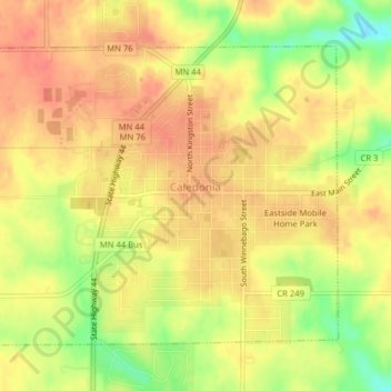 Mappa topografica Caledonia, altitudine, rilievo