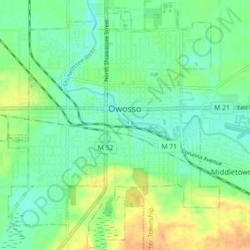 Mappa topografica Owosso, altitudine, rilievo